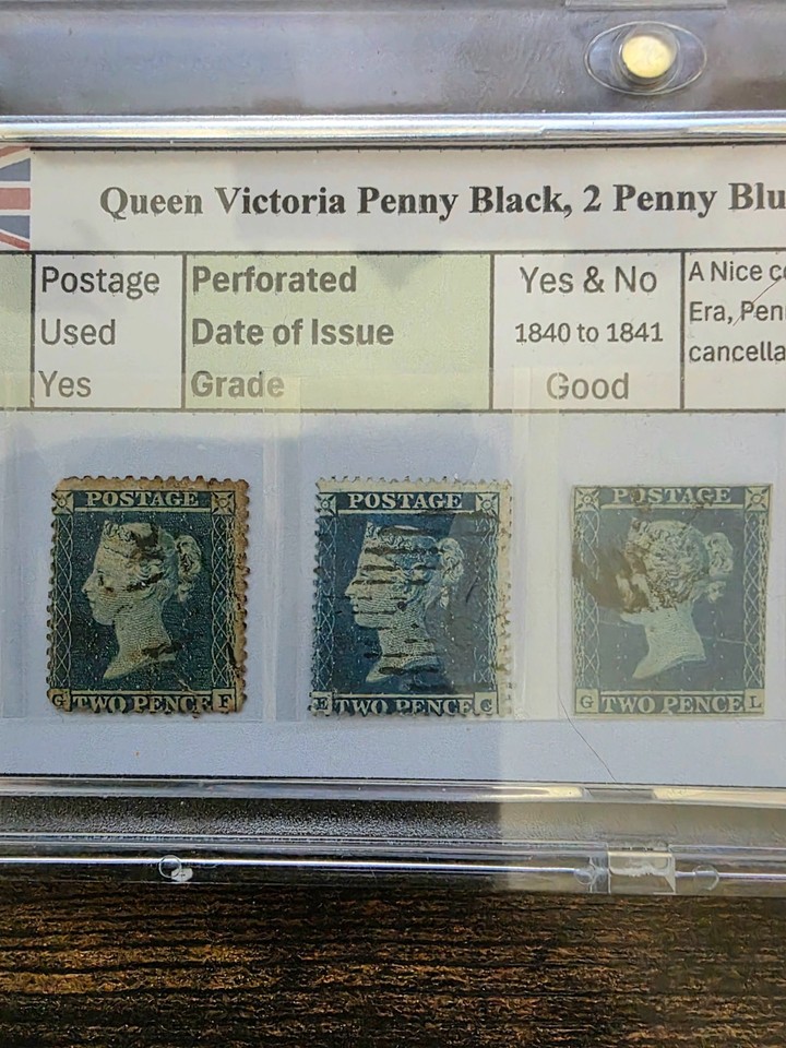 British Empire Queen Victoria Penny Black, 2 Penny Blue and Penny Red ...