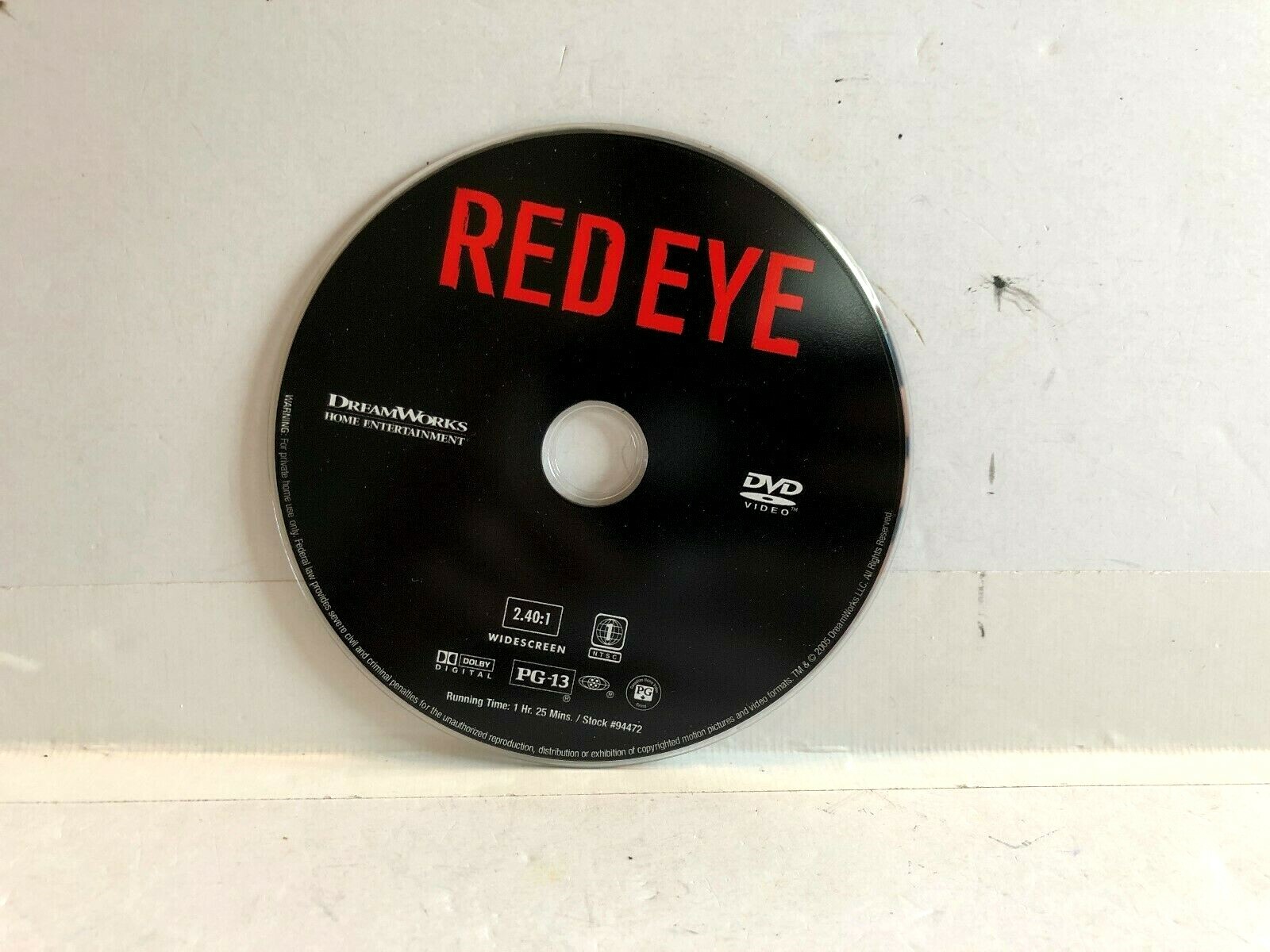 Red Eye (DVD, 2006, Widescreen) DISC ONLY Horror Minimalist Airline ...
