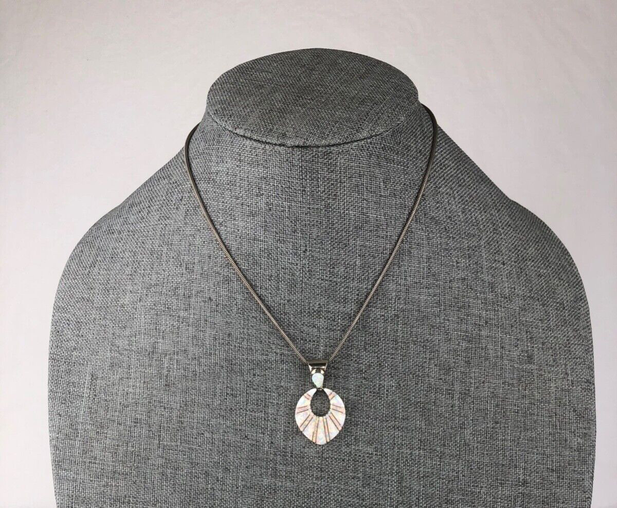 Vintage Sterling & Inlaid Syn Opal Necklace SIGNED MY… - Gem