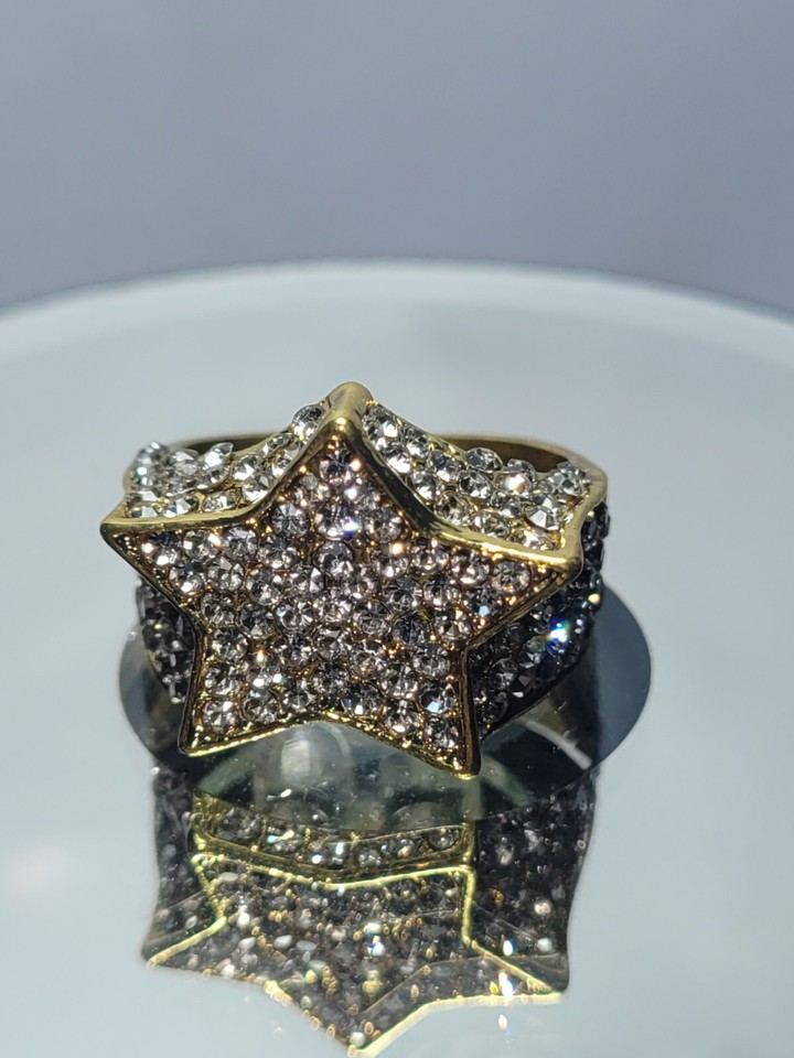 Men's Chunky Star Clear Rhinestones Gold Tone Pinky Ring Size 6 | eBay