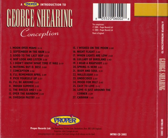 George Shearing - A Proper Introduction To George Shearing - Conception ...