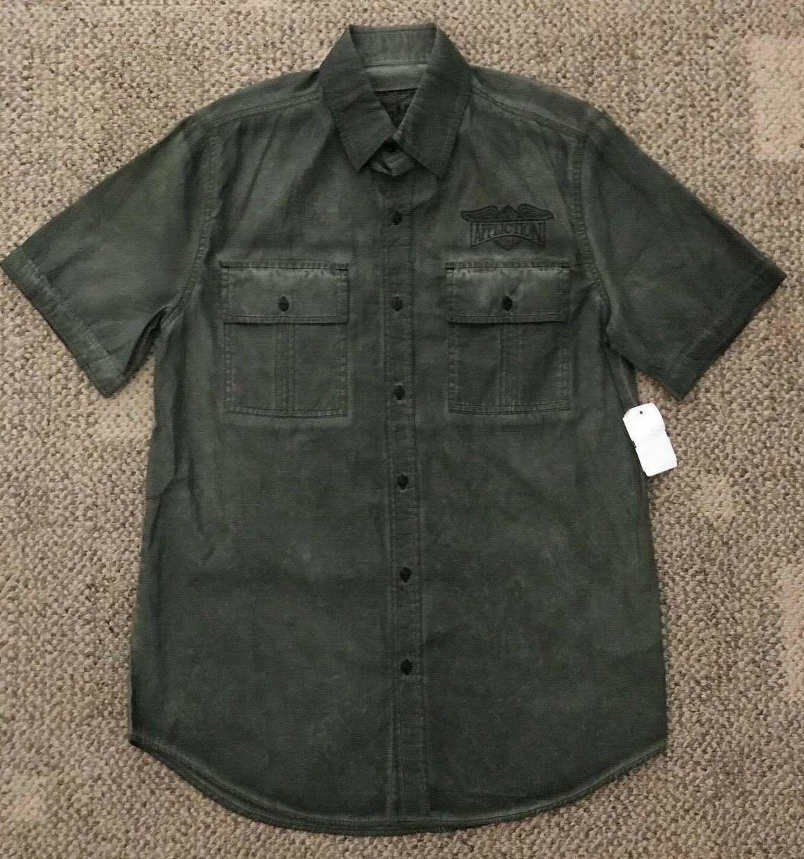 Affliction Men's Black Premium Short Sleeve Button Up Shirt Green Size ...