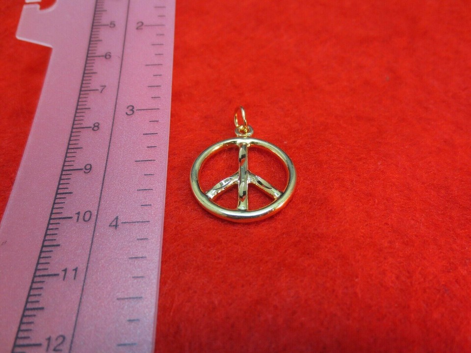 14 KT GOLD PLATED PEACE SIGN OVER 1 INCH CHARM WITH 30" GOLD EP ROPE ...