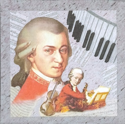 Q293# 3x Single Paper Napkins For Decoupage Man Mozart Violin Piano Keys Collage 8712159152807 ...