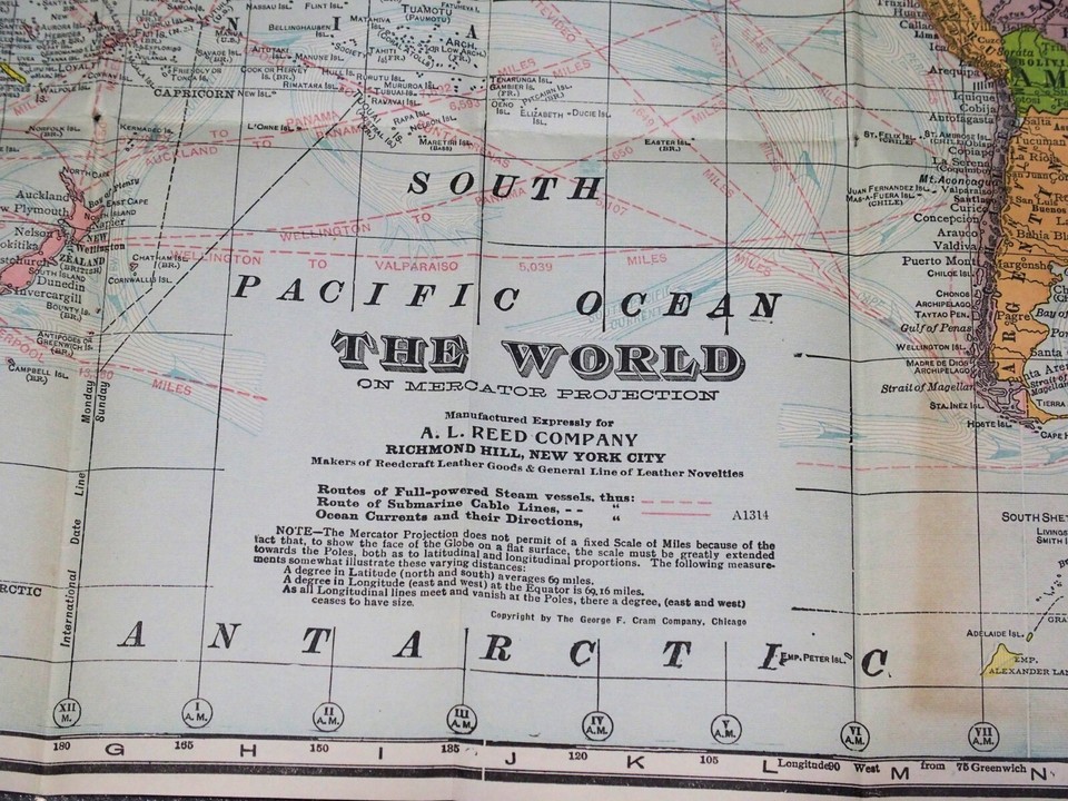 Old World Map on Mercator Projection A.L. Reed Company George F. Cram ...