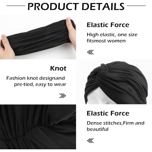 2 Pieces Turbans for Women, Soft Pre Tied Knot Turban Head Wraps Chemo ...