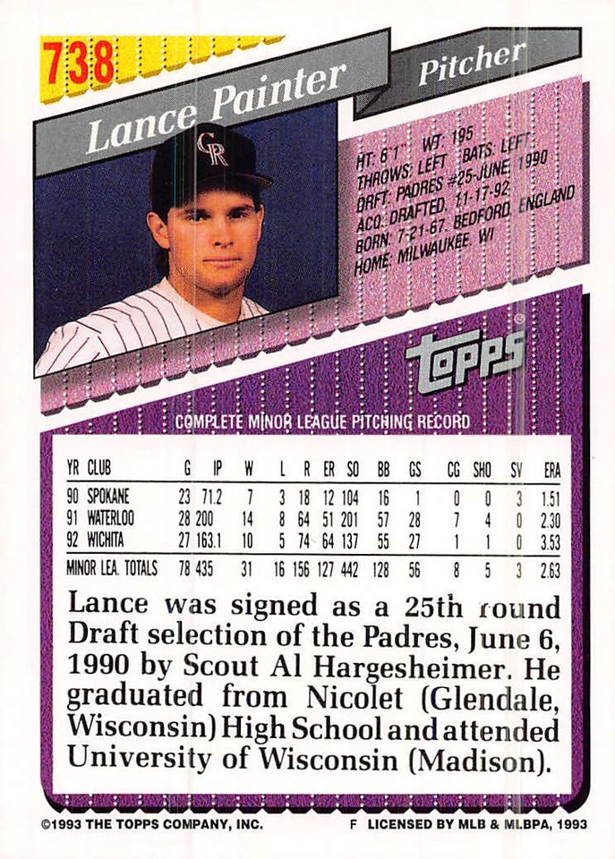 Lance Painter 1993 Topps 738 Colorado Rockies Rookie Baseball Card | eBay