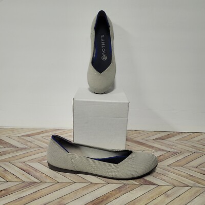 Rothys Women's Round Toe Flats Size 7 Flax Birdseye Beige Gray Knit ...