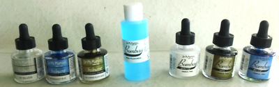NEW Lot of 6 Dr. Ph. Martins Calligraphy Inks + 1 Bottle of Pen Cleaner ...