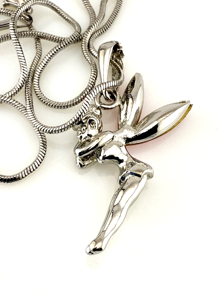 Tinkerbell Pendant Pink Crystal Rhinestone Necklace 16" Tinker Bell ...