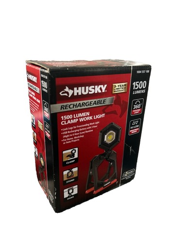 HUSKY RECHARGEABLE 1500 LUMEN CLAMP WORK LIGHT USB RECHARGING BATTERY ...