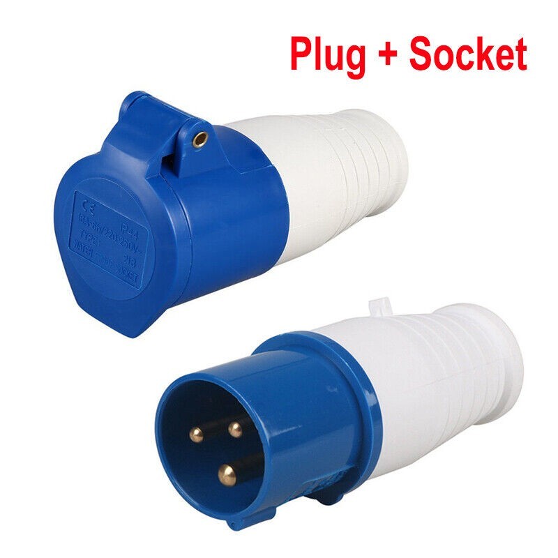 16 Amp 240V Site Trailing Plug & Socket 16A 3 Pin 240 Volt Blue Hook Up ...