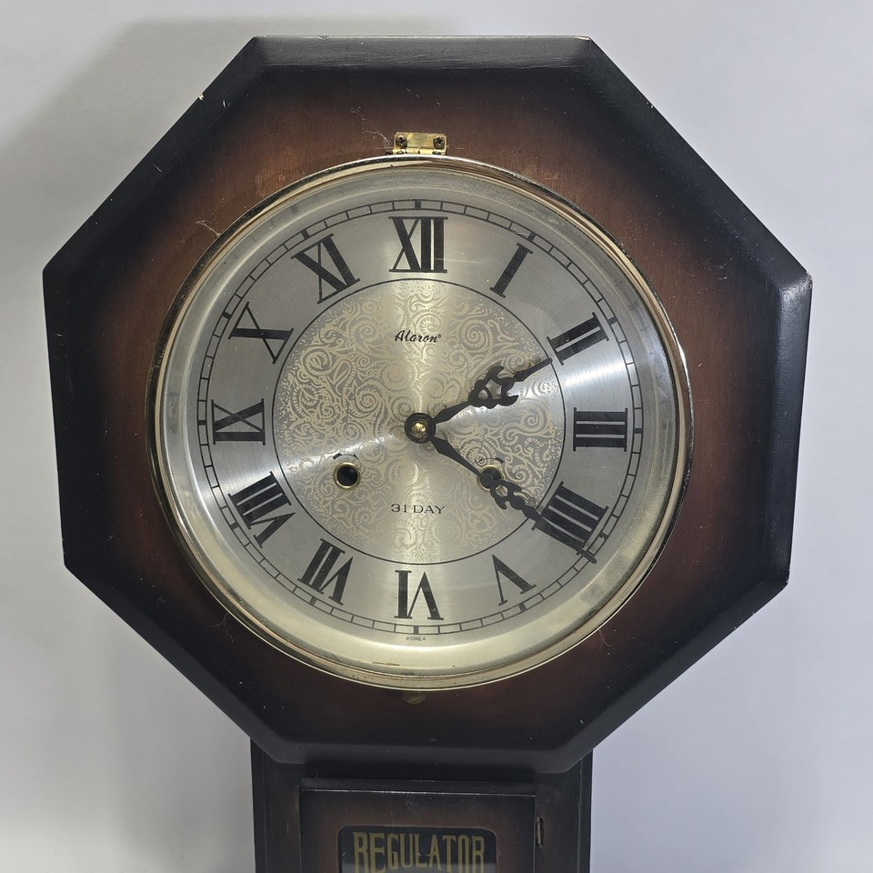 Vtg Alaron Regulator Wall Clock 31 Day Octagon Wood Case AS-IS Not ...
