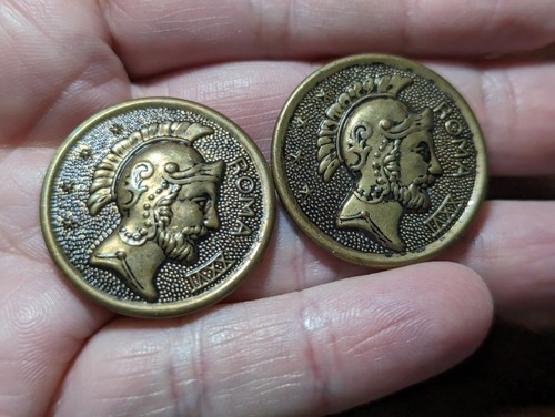 Set of 2 Vintage Roma XXVI Button Metal Round Roman Soldier Bust Rome ...