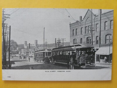 RARE 1905 MAIN STREET WEBSTER TROLLEY TRAM Massachusetts MA Post Card ...