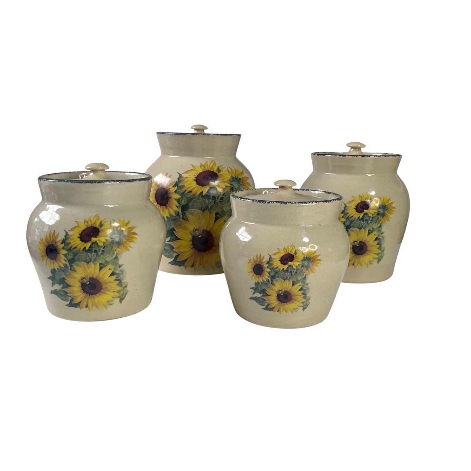 Home & Garden Party Sunflower Canister Set Of 4 Vintage 2001 Lids Hand ...