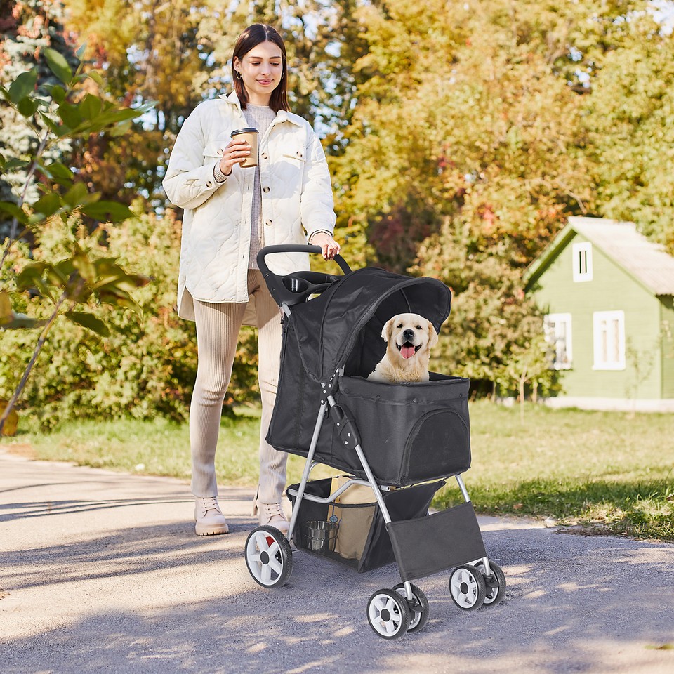 3/4 Wheels Pet Stroller Foldable Dog Stroller Cart Jogging Stroller w ...