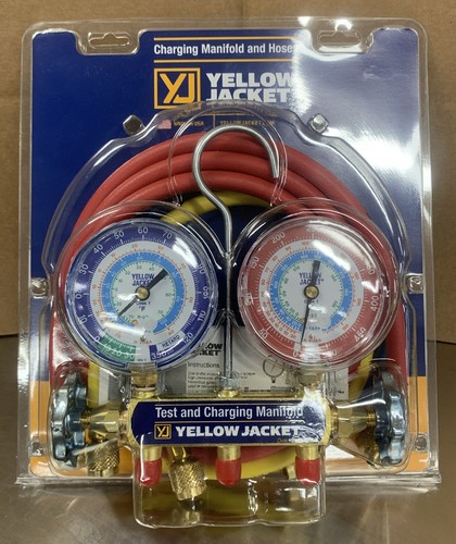 YELLOW JACKET SERIES 41 MANIFOLD W/ 3-1/8" GAUGES & 60" HOSES (22/134 ...