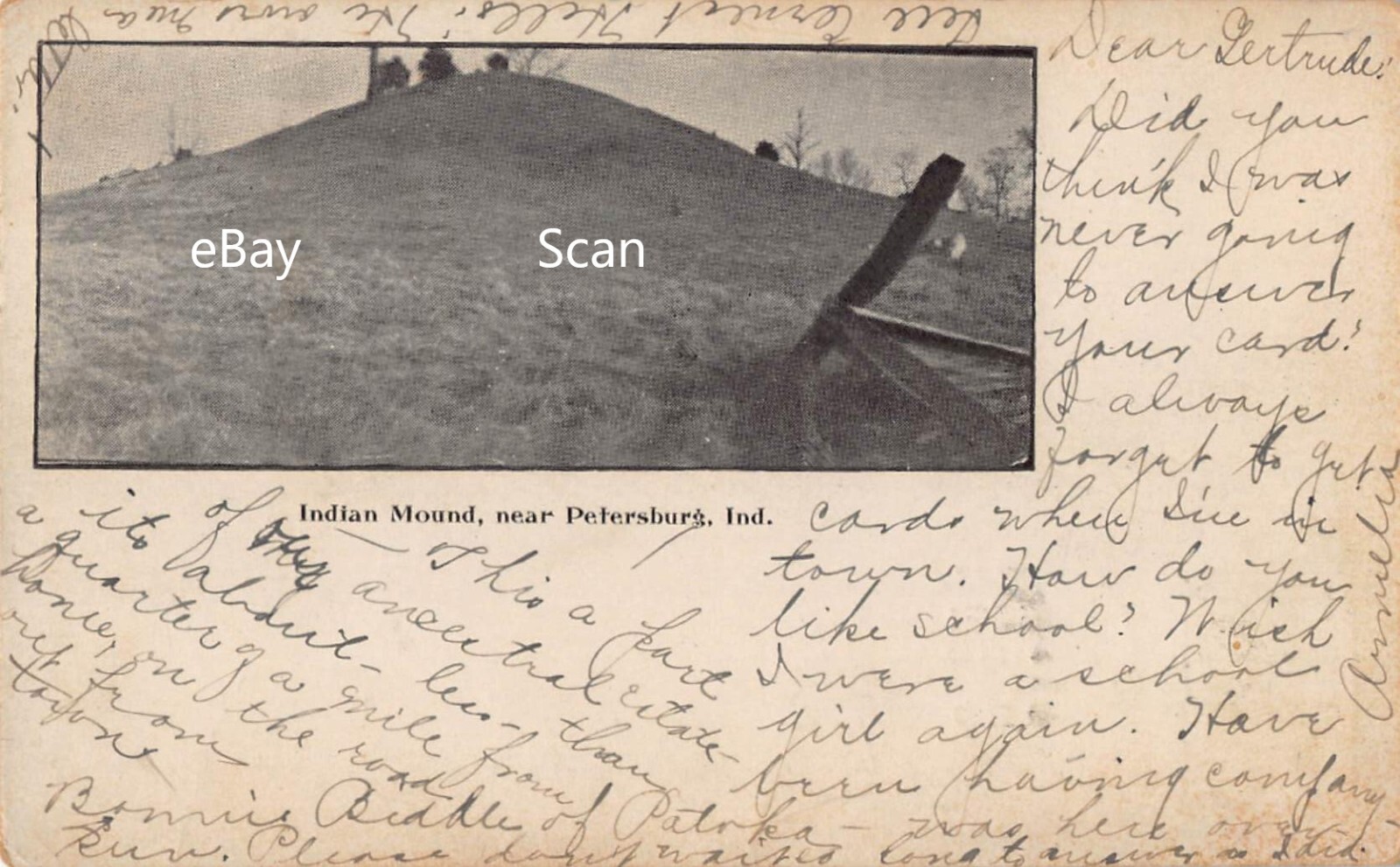 POSTCARD 1909 INDIAN MOUND NEAR PETERSBURG INDIANA PIKE COUNTY NATIVE ...