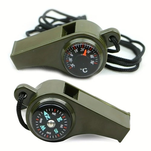 3 In 1 Emergency Survival Whistle Compass Thermometer Camping Hiking ...