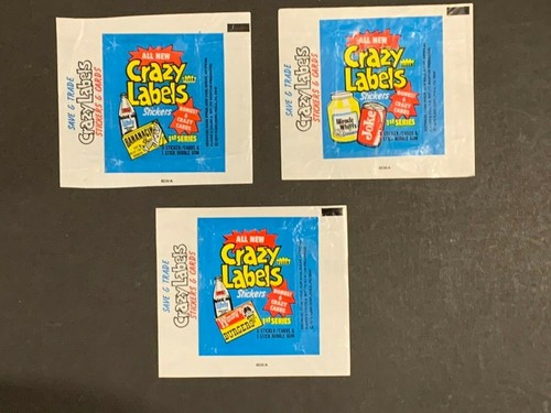 1979 Fleer Crazy Labels Stickers Wacky Packages Wax Pack 3 Wrappers Set ...