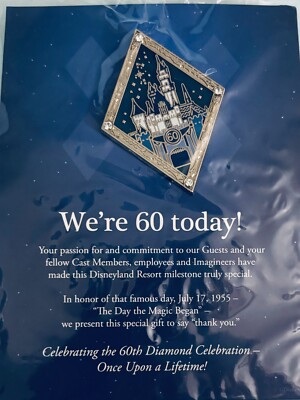 DISNEYLAND 60TH ANNIVERSARY DIAMOND PIN EXCLUSIVE COMPLETE W/ PACKAGED ...
