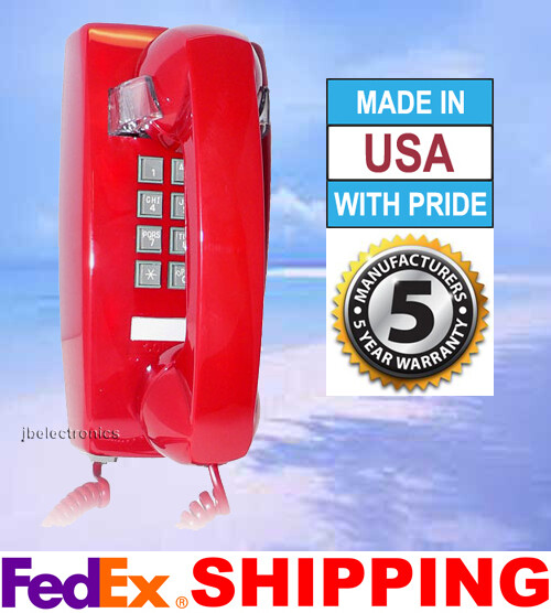 RETRO RED PUSH BUTTON CORDED BASIC WALL PHONE TELEPHONE VINTAGE STYLE ...