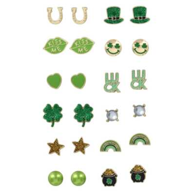St Patricks Day Shamrock Sliver Earring Set by Celebrate It | eBay