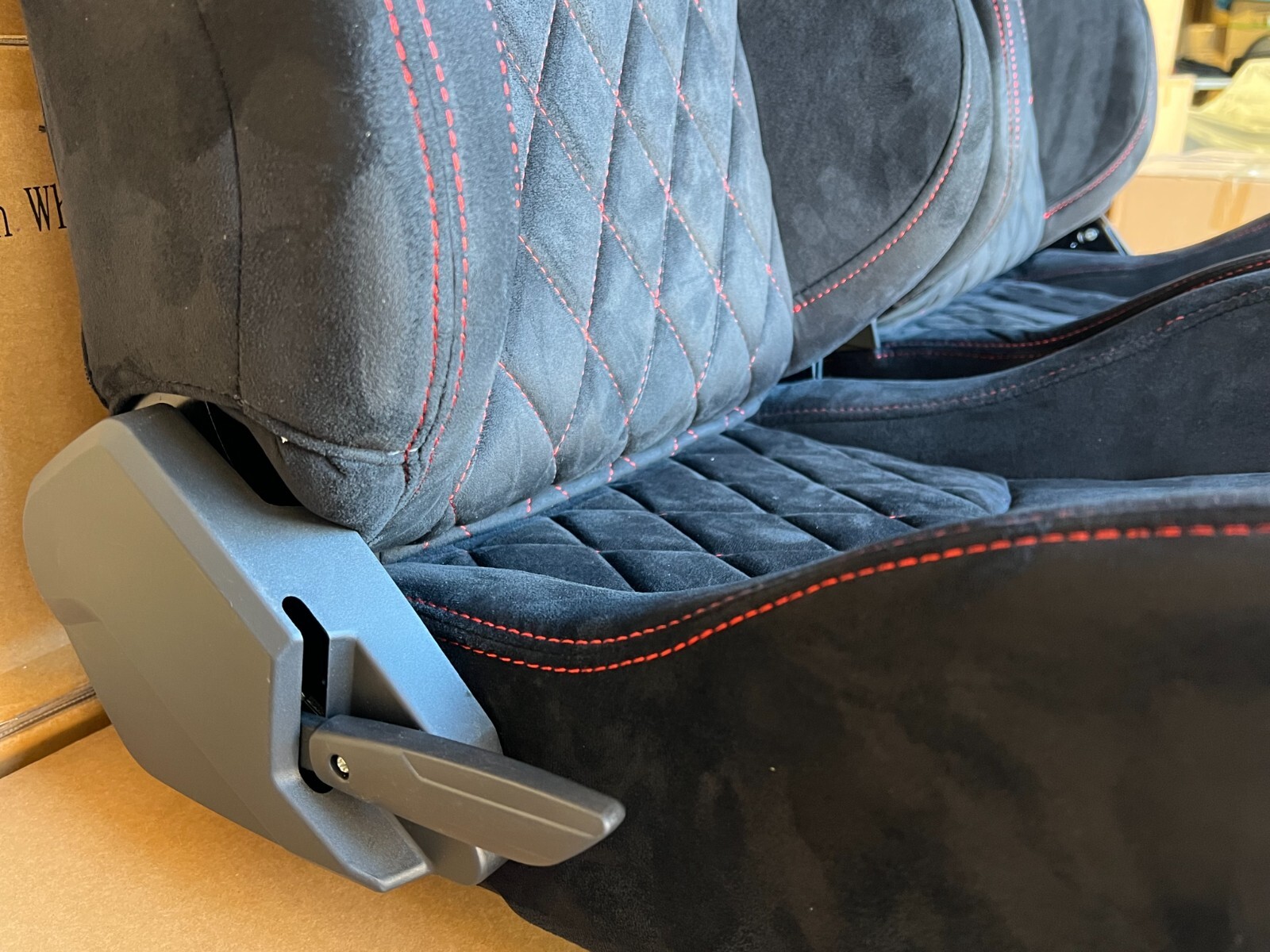 BB6 RS Black Suede Alcantara Red Diamond Stitch Reclining Bucket Sports ...