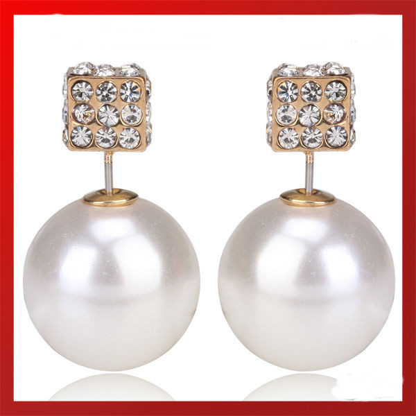 Doppel zwei Perlen Ohrringe Shamballa Strass Kristall Gold Silber ...