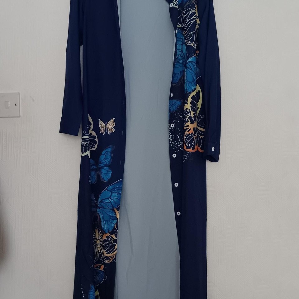 Long Sleeve Printed Shirt Dress with Butterfly Delating Print Women's ...