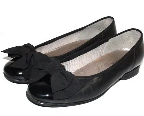 Gabor Amy Black Patent Cap Toe Leather Bow Ballet Pumps UK4 EU37 | eBay