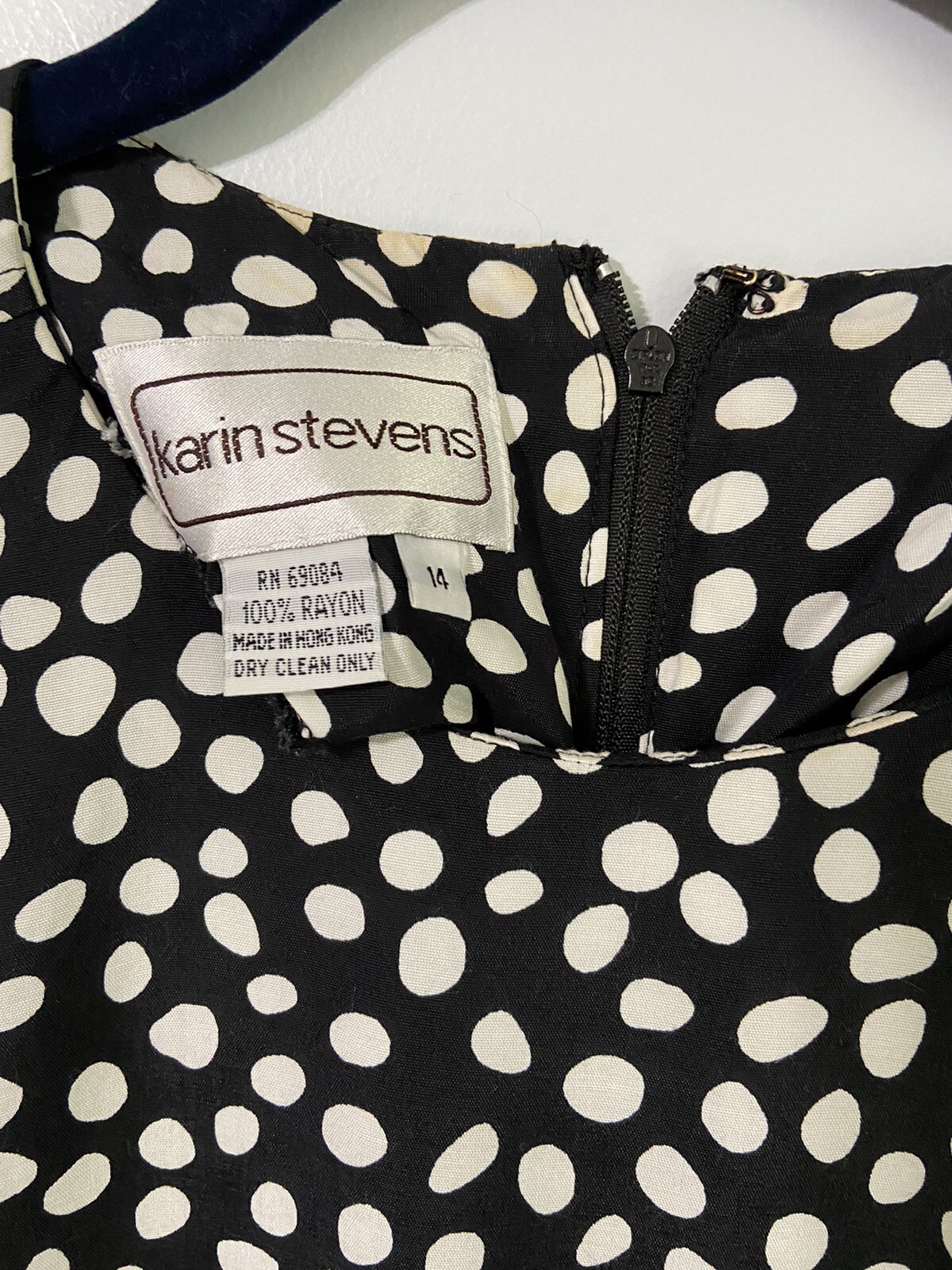 Karin Stevens black white polka dot rayon full skirt… - Gem