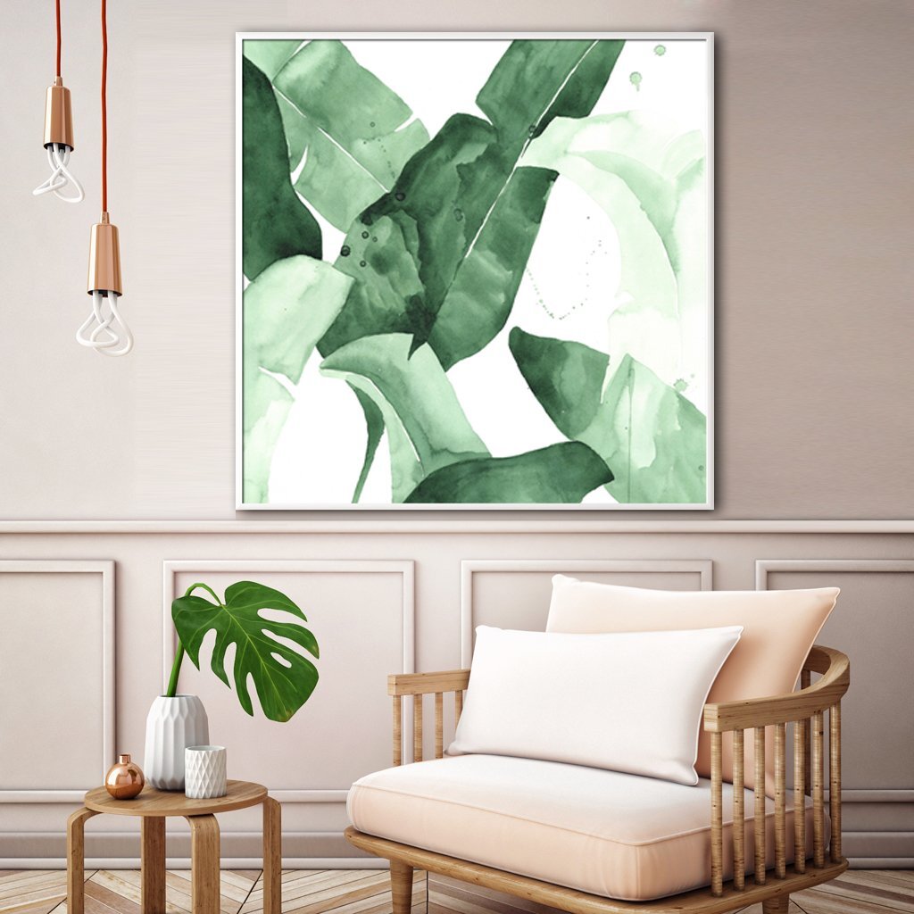 NEW Art & Canvas Tropical Leaves Wall Art Wht Frame 70x70cm | eBay