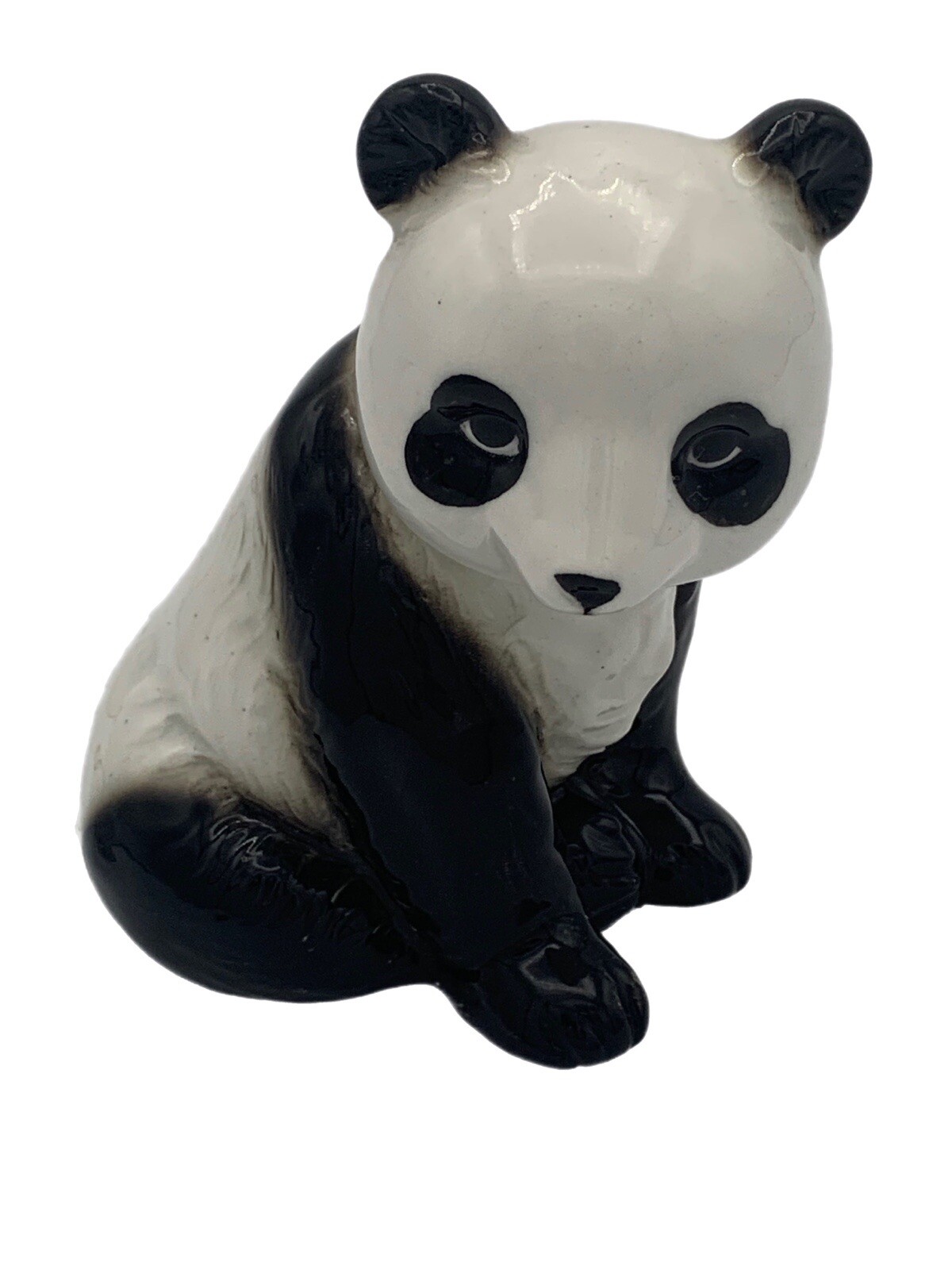Vintage Ceramic Panda Bear Somberly Sitting Figurine JAPAN Black White ...