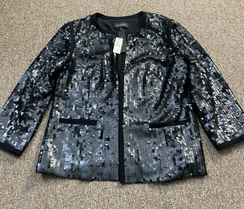 NEW Talbots Womens Sequin Open Front Black Evening Cocktail Jacket Sz 2 $249 | eBay