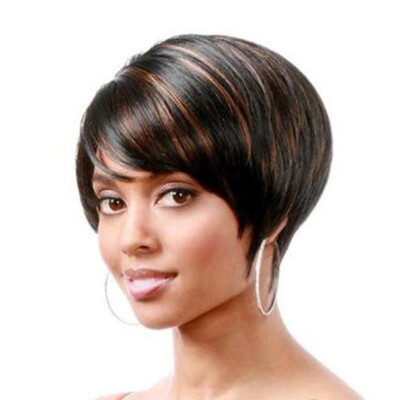 Shrot Straight Black Brown Hair Wigs for Black Women Party Daily Used ...