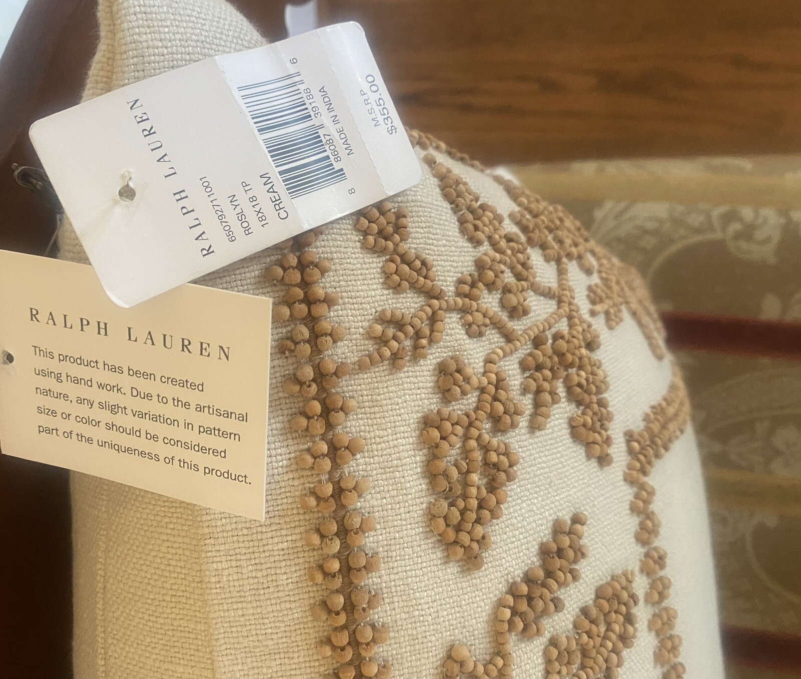 NWT RALPH LAUREN ® "ROSLYN" BEADED DECORATIVE PILLOW 18" x 18" MSRP ...