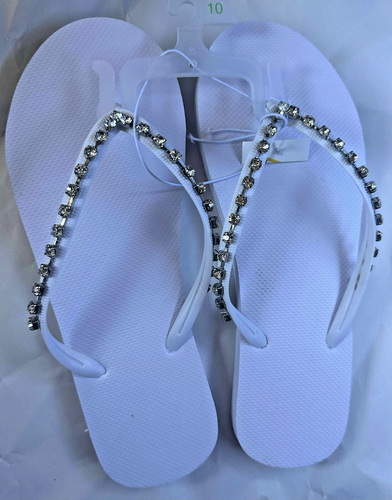 Shade & Shore White Jewel Slippers Women's 10 Lounge Comfort Slides New ...
