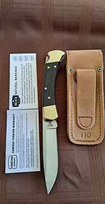 Buck 110 Hunter Knife Drop Point Distressed Leather Sheath 100% Made In ...