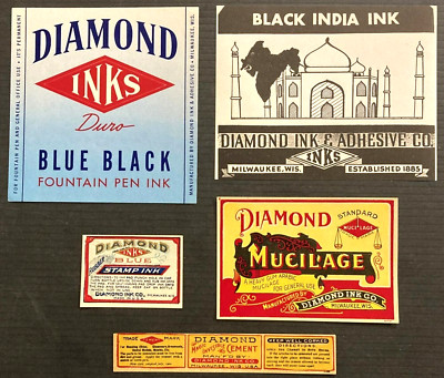 Vintage 10 Piece Lot of Diamond Ink Box & Bottle Labels 1940 – 1960 ...