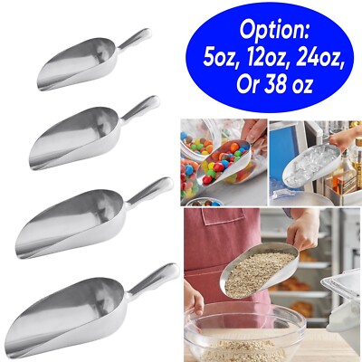 One-Piece Aluminum Scoop Foodservice Round Bottom Bar Ice Flour Utility ...
