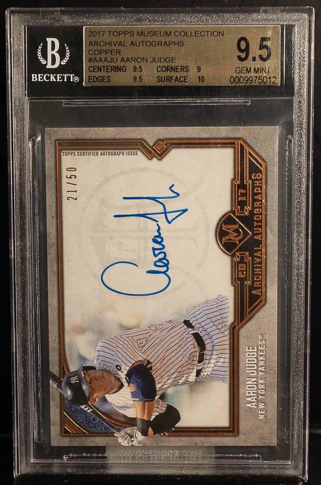 AARON JUDGE 2017 Topps Museum Copper Archival RC Rookie Auto 21/50 BGS ...