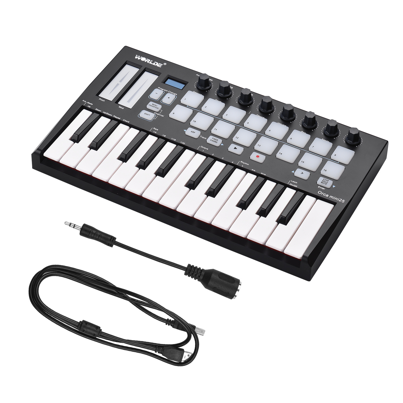 WORLDE Orca mini25 Portable 25- USB MIDI Keyboard Controller with 16 ...