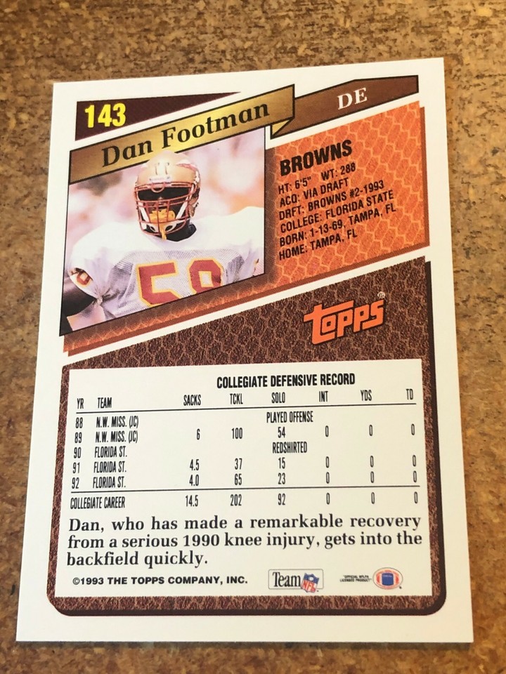 1993 Topps Football # 143 1993 Draft Pick Dan Footman RC | eBay