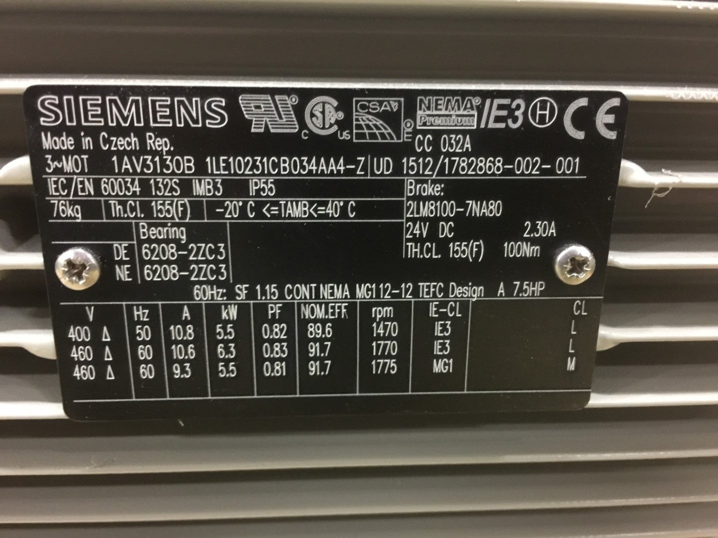 Siemens SIMOTICS GP Motor Type 1av3130b Pn# 1LE10231CB034AA4 for sale ...