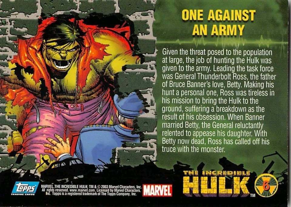The Incredible Hulk Marvel 2003 Topps #6 One Against An Army | eBay