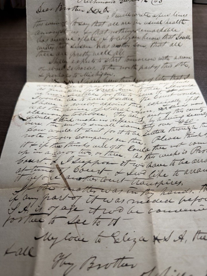 1843 Richmond, Indiana stampless QUAKER LETTER, Postmaster Free Frank ...