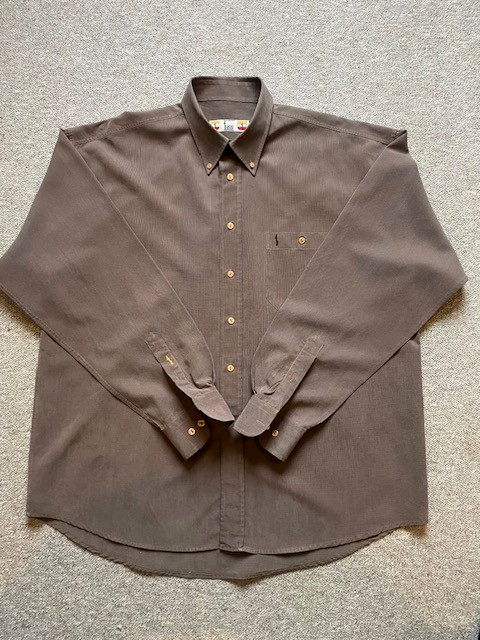 Men's Oxford Collar Brown Long Sleeve Shirt Chest Size 54 Inch | eBay UK