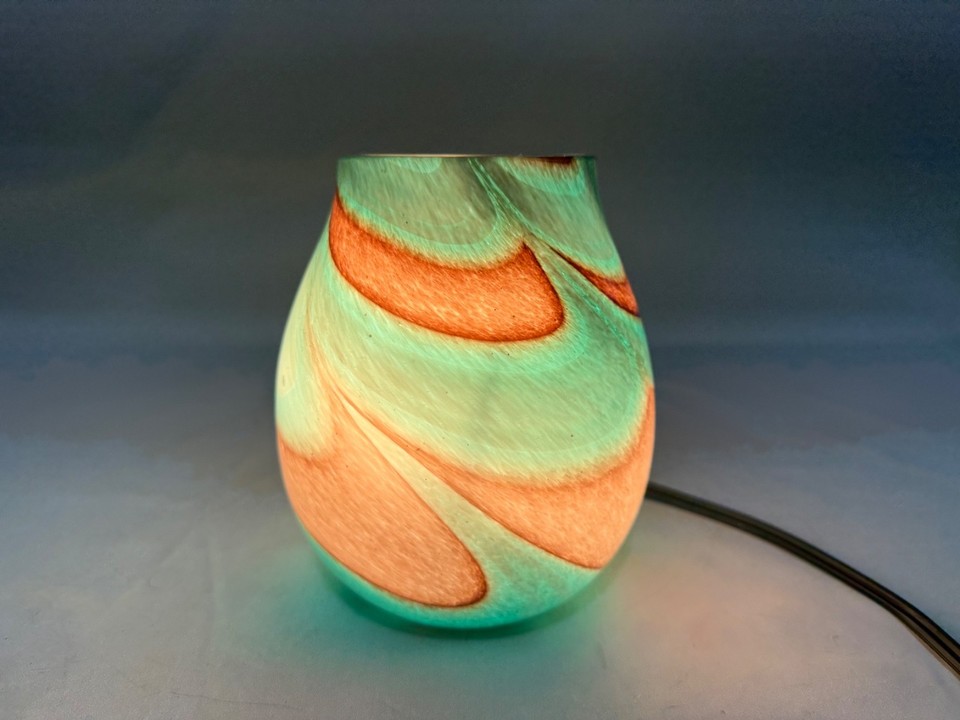 Intertek Electric Accent Lamp Art Glass Turquoise Brown Swirl Desk ...